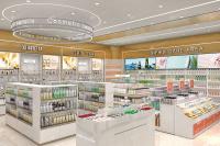 China Customized Makeup Shop Interior Design White & Gold Retail Display Rack for Fashion-forward Shop Design and Cosmetic Store Display for sale