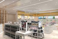 China Customized Makeup Shop Interior Design White & Gold Retail Display Rack for Fashion-forward Shop Design and Cosmetic Store Display for sale