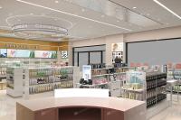 China Customized Makeup Shop Interior Design White & Gold Retail Display Rack for Fashion-forward Shop Design and Cosmetic Store Display for sale