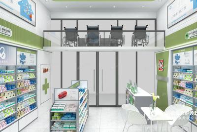China 04-XDZYS013 Modern Professional Pharmacy Counter Display Wooden Pharmacy Shelves for Drugstore Store Design for sale