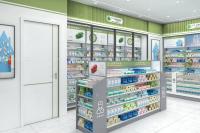 China 04-XDZYS013 Modern Professional Pharmacy Counter Display Wooden Pharmacy Shelves for Drugstore Store Design for sale