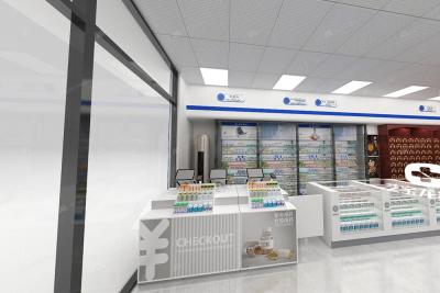 China 04-XDZYS008 Modern Pharmacy Counter Table Medicine Store Display Pharmacy Shelves For Pharmacy Shop Interior Design for sale