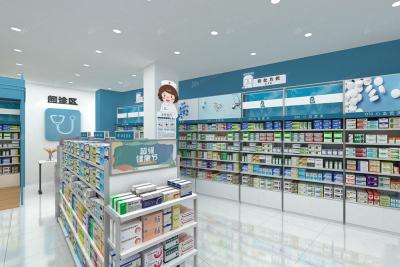 China 04-XDZYS003 Drugstore Store Shelf Pharmacy Shop Fitting Pharmacy Led Display for Medicine Shop Interior Design for sale