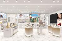 China Fashion-forward Makeup Store Display Les Classiques-White Series Wooden Beauty Display Rack for Cosmetic Shop Interior Design for sale