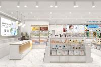 China Fashion-forward Makeup Store Display Les Classiques-White Series Wooden Beauty Display Rack for Cosmetic Shop Interior Design for sale