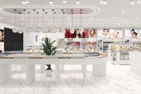 China Fashion-forward Makeup Store Display Les Classiques-White Series Wooden Beauty Display Rack for Cosmetic Shop Interior Design for sale