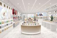 China Fashion-forward Makeup Store Display Les Classiques-White Series Wooden Beauty Display Rack for Cosmetic Shop Interior Design for sale
