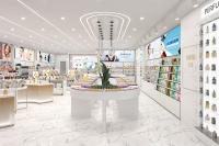 China Fashion-forward Makeup Store Display Les Classiques-White Series Wooden Beauty Display Rack for Cosmetic Shop Interior Design for sale