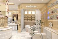China Retail Shop Fitting Gold Rush Series Case 93sqm Cosmetic Display Design for Customized Store Display Furniture for sale