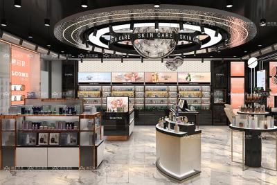 China Gold Rush Series Case 100sqm Perfume Shop Display for Cosmetic Shop Design for sale