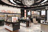 China Gold Rush Series Case 100sqm Perfume Shop Display for Cosmetic Shop Design for sale