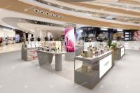 China BKC009 Customized Beauty Mall Kiosk Elegant Gray Kiosk Makeup Design Display for Cosmetic Store Decoration for sale