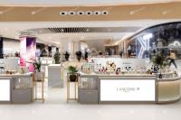 China BKC009 Customized Beauty Mall Kiosk Elegant Gray Kiosk Makeup Design Display for Cosmetic Store Decoration for sale