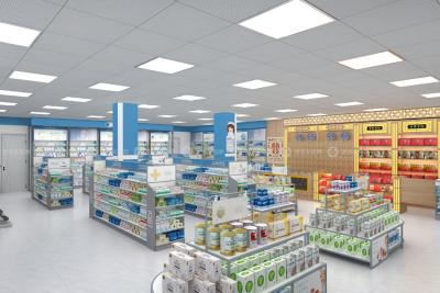 China 05-QWJYS005 Avant-Garde Minimalist Pharmacy Display Shelves Medicine Shop Decoration for Pharmacy Shop Interior Design for sale