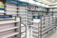 China 02-DYJYS002 Customized Shop Design Pharmacy Counter Table Wooden Pharmacy Shelves for Durable Display Showcase for sale
