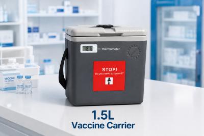 China Temperature Display Optional Select Vaccine Cooler Box Offering 4pcs 0.3L Coolant Packs Supplied And 1.5 Liters Capacity Vaccine Carrier for sale