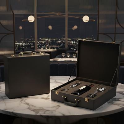 China Personalized PU Leather Wine Gift Box With Handle Wholesale Manufacturer for sale