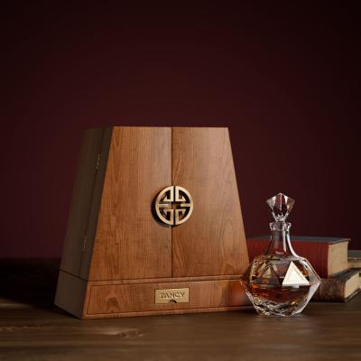 China Custom Trapezoid Wooden Double Door Liquor Gift Box Spirits Whiskey Box Wholesale for sale