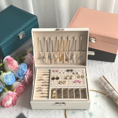 China Multi Layer Leather Jewelry Box Luxury Necklace Earring Storage Organizer Wholesale for sale