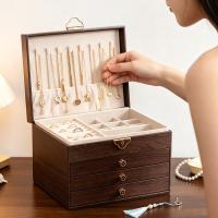 China Walnut Wood Jewelry Box Large Capacity Anti Tarnish Gold Jewelry Storage Organizer for sale