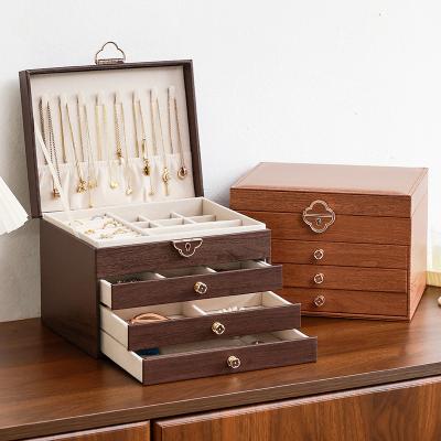 China Walnut Wood Jewelry Box Large Capacity Anti Tarnish Gold Jewelry Storage Organizer for sale