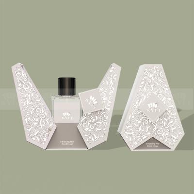 China Custom Irregular Double Door Perfume Box Laser Cut Pattern Luxury Perfume Gift Box Wholesale for sale