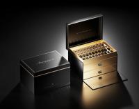 China Luxury Black Gold Double Door Skincare Gift Set Multi Drawer Cosmetic Box With Leather Handle Wholesale for sale
