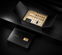 China Luxury Black Gold Double Door Skincare Gift Set Multi Drawer Cosmetic Box With Leather Handle Wholesale for sale