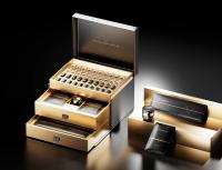 China Luxury Black Gold Double Door Skincare Gift Set Multi Drawer Cosmetic Box With Leather Handle Wholesale for sale