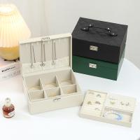China Gift Set Multi Drawer Cosmetic Box With Leather Handle Wholesale Luxury Black Gold Double Door Skincare for sale