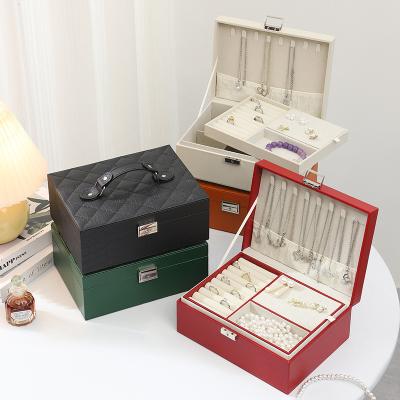 China Gift Set Multi Drawer Cosmetic Box With Leather Handle Wholesale Luxury Black Gold Double Door Skincare for sale