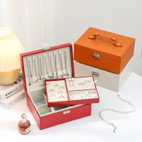 China Gift Set Multi Drawer Cosmetic Box With Leather Handle Wholesale Luxury Black Gold Double Door Skincare for sale