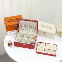 China Gift Set Multi Drawer Cosmetic Box With Leather Handle Wholesale Luxury Black Gold Double Door Skincare for sale