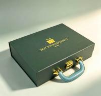 China Custom Dark Green Briefcase Gift Box With Leather Handle Metal Lock Luxury Gift Packaging Wholesale for sale