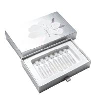 China Custom Silver Sakura Print Cosmetic Gift Box with 7 Ampoule Bottle Insert for Skincare Packaging Box for sale