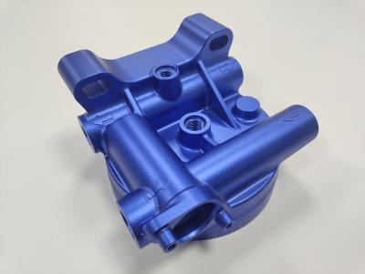 China CNC Machined 6061 Aluminum Alloy Fluid Valve Body with 5-axis CNC Milling and Blue Anodizing Valve Cover for sale