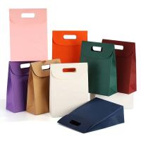 China Wholesale Customizable Candy Kraft Paper Bag Solid Color Flip Cover Handbag with LOGO Gift Paper Bag for sale