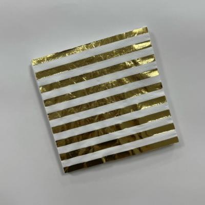 China 33x33cm Foil Paper Napkins 3 Ply Wedding 1/4 Fold Gold Foil Napkins for sale