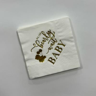 China White Paper Napkins 25x25cm Gold Foil Cocktail Napkins 2 Ply Food Grade for sale