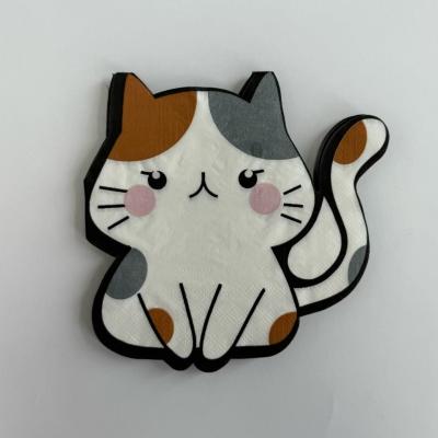 China Kids Paper Napkins With Cats 27*27cm 1/4 Fold Cat Cocktail Napkins for sale
