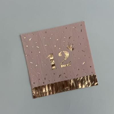 China 25*25cm Gold Foil Paper Napkin 1/4 Fold For Birthday Party Adult Ceremony for sale