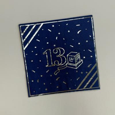 China Blue Silver Foil Paper Napkin Polka Dots Coloured Serviettes For Birthday Party for sale