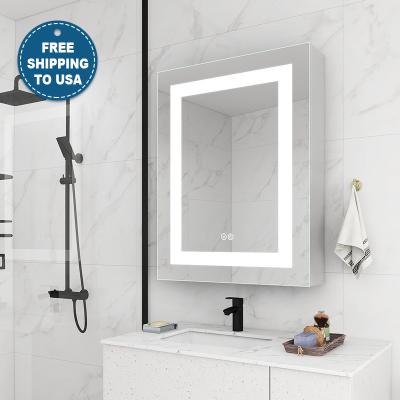 China Rectangle LED Light Bathroom Wall Mirror Cabinet With Barbershop Design for sale