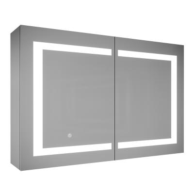 China Bathroom Storage Lighted Mirror TV Decoration Double Door Medicine Cabinet for sale