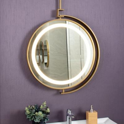 China Transform Your Bathroom with Golden Framed LED Lighted Round Wall Mirror for sale