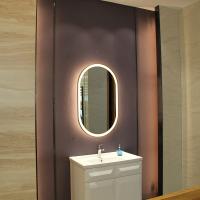 China Stainless Steel Oval Framed Wall Mirror with LED Light Luxury Golden Color W60xH100cm for sale
