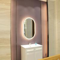 China Stainless Steel Oval Framed Wall Mirror with LED Light Luxury Golden Color W60xH100cm for sale