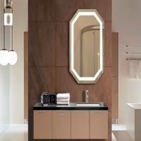 China Aluminum Frameless Hexagon Led Intelligent Natural Warm Wall Mounted Smart Anti-fog Touch Screen Bathroom Mirror for sale