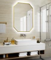 China Aluminum Frameless Hexagon Led Intelligent Natural Warm Wall Mounted Smart Anti-fog Touch Screen Bathroom Mirror for sale