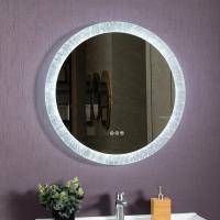 China Smart Private Label Round Lighted Bathroom Mirror With Clock Ice Flower Frosted for sale